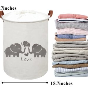 HIYAGON 19.7" x 15.7"Laundry Basket,Round Cotton Linen Storage Bin with Drawstring Cover for Bathroom/Closet/Toys Storage(Elephants)