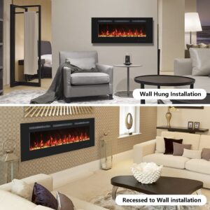 PRISMFLAME 30 inch Electric Fireplace, Wall Mounted Recessed Electric Fireplace Insert, Fireplace Heater with Timer, Remote Control, Adjustable 13 Flame Combinations, 750w/1500w