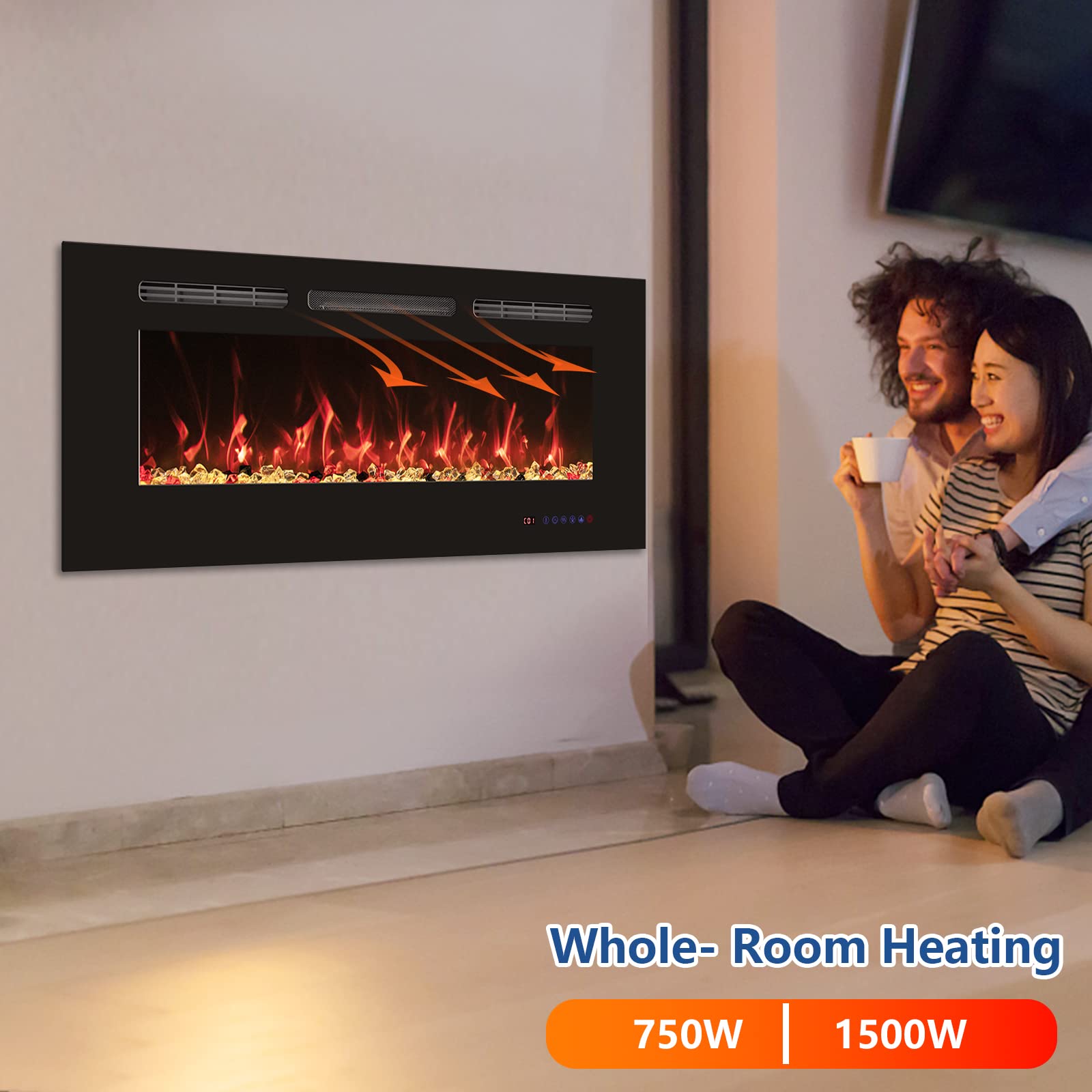 PRISMFLAME 30 inch Electric Fireplace, Wall Mounted Recessed Electric Fireplace Insert, Fireplace Heater with Timer, Remote Control, Adjustable 13 Flame Combinations, 750w/1500w