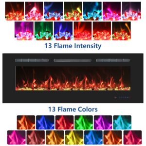 PRISMFLAME 30 inch Electric Fireplace, Wall Mounted Recessed Electric Fireplace Insert, Fireplace Heater with Timer, Remote Control, Adjustable 13 Flame Combinations, 750w/1500w