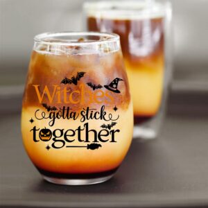 DYJYBMY Witches Gotta Stick Together Wine Glass, Halloween Wine Glass, Witch Wine Glass, Halloween Glass, Halloween Party Gift for Women, Sisters, Friends, Colleagues