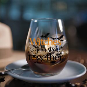 DYJYBMY Witches Gotta Stick Together Wine Glass, Halloween Wine Glass, Witch Wine Glass, Halloween Glass, Halloween Party Gift for Women, Sisters, Friends, Colleagues