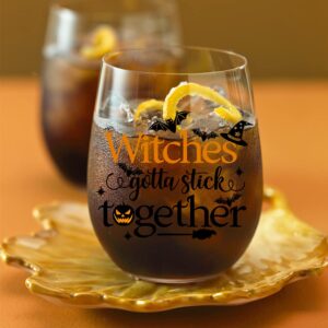 DYJYBMY Witches Gotta Stick Together Wine Glass, Halloween Wine Glass, Witch Wine Glass, Halloween Glass, Halloween Party Gift for Women, Sisters, Friends, Colleagues