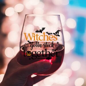 DYJYBMY Witches Gotta Stick Together Wine Glass, Halloween Wine Glass, Witch Wine Glass, Halloween Glass, Halloween Party Gift for Women, Sisters, Friends, Colleagues