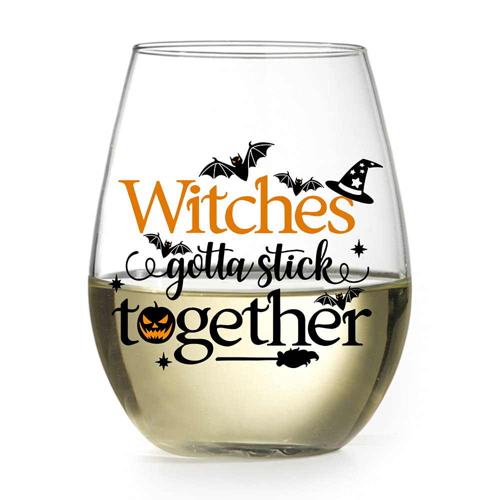 DYJYBMY Witches Gotta Stick Together Wine Glass, Halloween Wine Glass, Witch Wine Glass, Halloween Glass, Halloween Party Gift for Women, Sisters, Friends, Colleagues