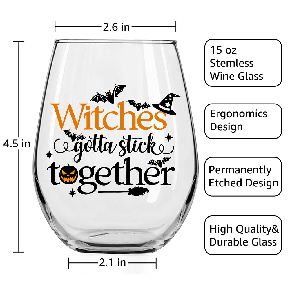 DYJYBMY Witches Gotta Stick Together Wine Glass, Halloween Wine Glass, Witch Wine Glass, Halloween Glass, Halloween Party Gift for Women, Sisters, Friends, Colleagues