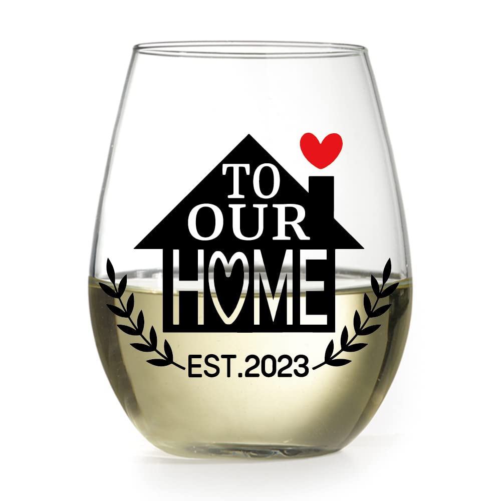 DYJYBMY To Our Home Wine Glass, Funny First Time Home Owner Gift Ideas, Housewarming Gifts for New Home, Unique First Time House Owner Gift Ideas for Men Women, 2023 Dated Our New Home Ornament