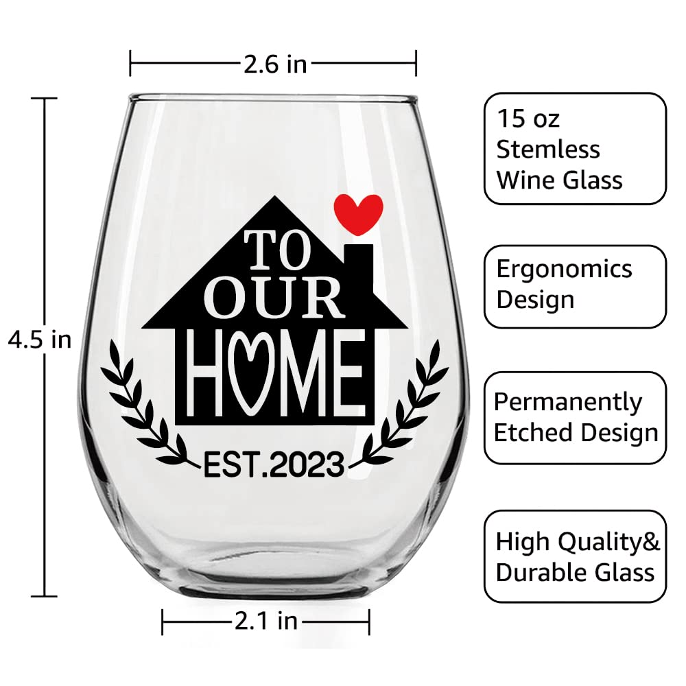 DYJYBMY To Our Home Wine Glass, Funny First Time Home Owner Gift Ideas, Housewarming Gifts for New Home, Unique First Time House Owner Gift Ideas for Men Women, 2023 Dated Our New Home Ornament