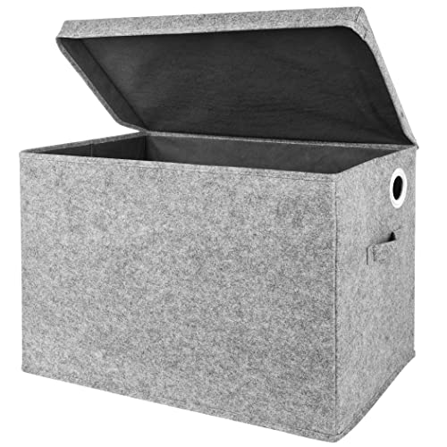 Sammy & Lou Collapsible Felt Soft Toy Box for Toddlers Toy Storage Organizer with Handles and Hinged Lid, 22 x 14.5 x 15 inches, Light Gray