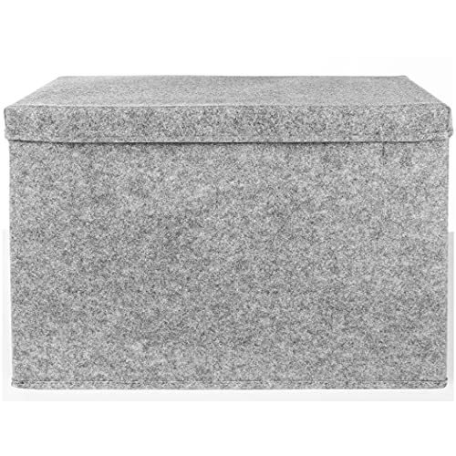 Sammy & Lou Collapsible Felt Soft Toy Box for Toddlers Toy Storage Organizer with Handles and Hinged Lid, 22 x 14.5 x 15 inches, Light Gray