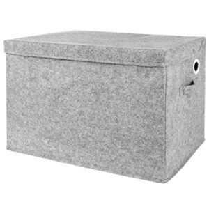 Sammy & Lou Collapsible Felt Soft Toy Box for Toddlers Toy Storage Organizer with Handles and Hinged Lid, 22 x 14.5 x 15 inches, Light Gray