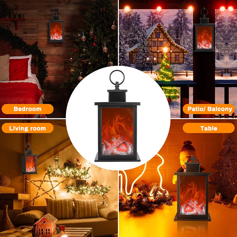 Fireplace Lamp Led Flame Log Effect Rectangle Fire Place Lantern USB Powered Simulation Flameless Fire Lights Battery Operated Fire Flame Lamp for Home Decor Indoor Christmas Ornaments (Medium)