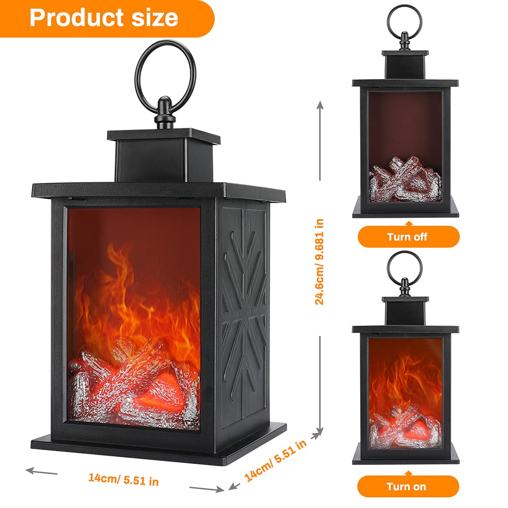 Fireplace Lamp Led Flame Log Effect Rectangle Fire Place Lantern USB Powered Simulation Flameless Fire Lights Battery Operated Fire Flame Lamp for Home Decor Indoor Christmas Ornaments (Medium)