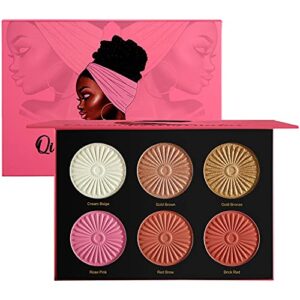 blush highlighter palette, de’lanci 6 color blushes highlighter bronzer makeup palette, natural matte shimmer face blush illuminator pallet, cheek blushing pressed powder pallet for dark skin black women