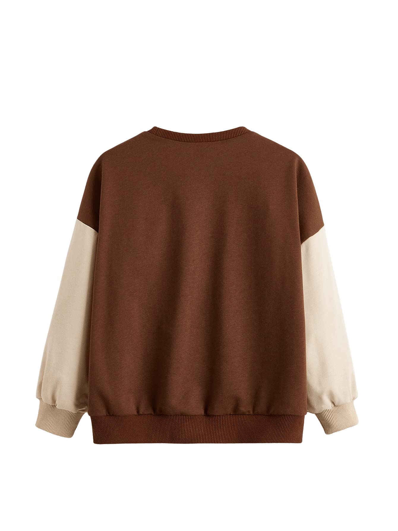 SOLY HUX Girl's Letter Print Sweatshirt Casual Long Sleeve Drop Shoulder Pullover Tops T Shirt Coffee Brown 11-12Y