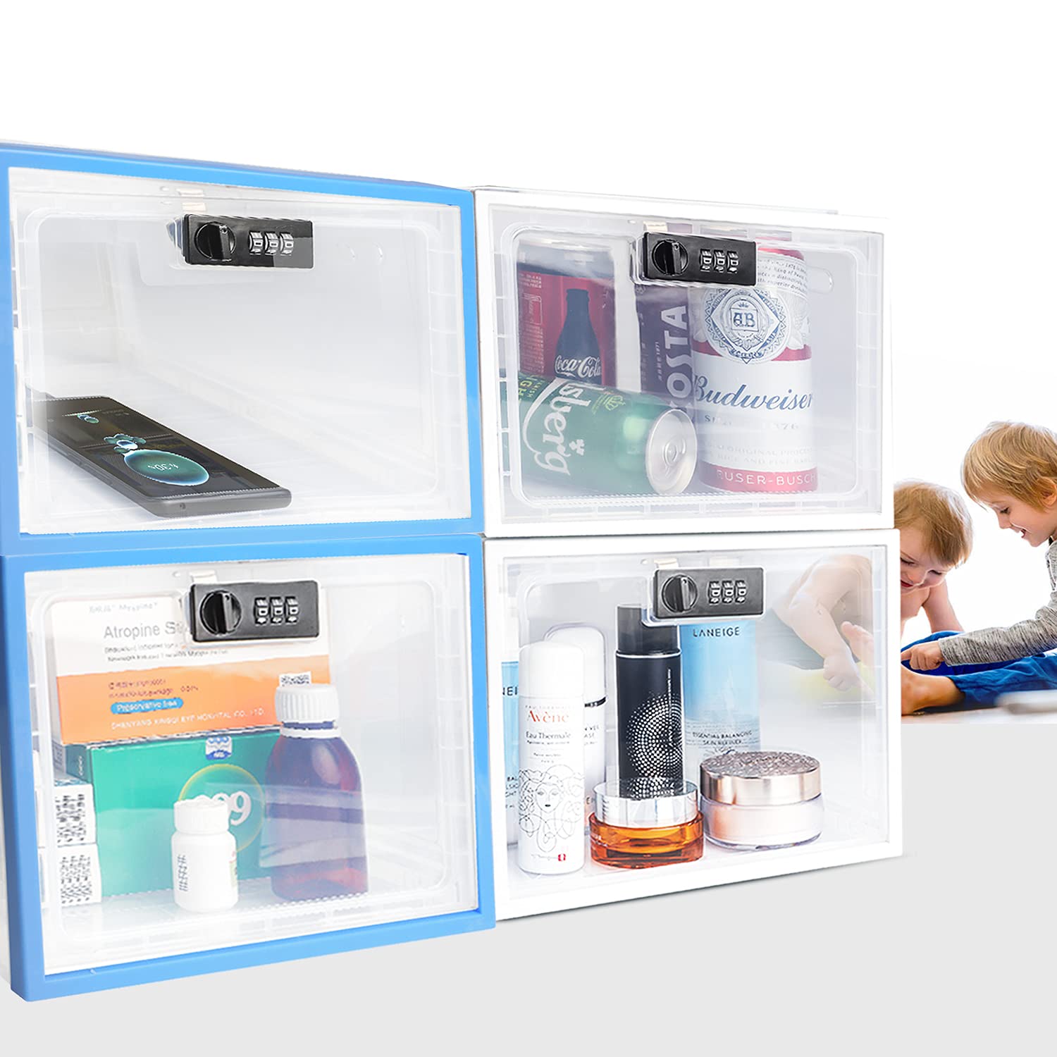 SANIDIKA Large Lockbox Medicine Lock Box - Refrigerator Lockable Boxes for Food Storage - Childproof First AID Locking Cabinet Pill Case Medical Organizer Bin - Ipad Tablet Locker Cell Phone Jail