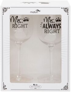 maturi set of two mrs right mrs always right wine glasses, 420ml / 14.2 fl oz