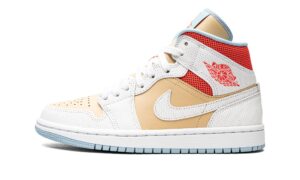 nike women's wmns air jordan 1 mid se “sesame”, sesame/white/flash crimson/psy, 8.5w