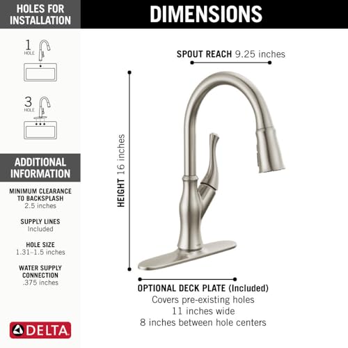 Delta Faucet Ophelia Brushed Nickel Kitchen Faucet with Pull Down Sprayer, Kitchen Sink Faucet, Faucet for Kitchen Sink, Magnetic Docking, SpotShield Stainless 19888Z-SP-DST