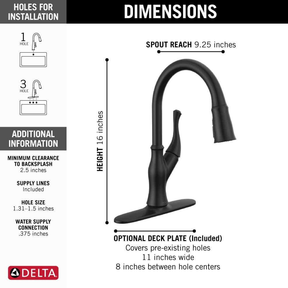 Delta Faucet Ophelia Matte Black Kitchen Faucet Black, Kitchen Faucets with Pull Down Sprayer, Kitchen Sink Faucet, Faucet for Kitchen Sink, Magnetic Docking Spray Head, Matte Black 19888Z-BL-DST