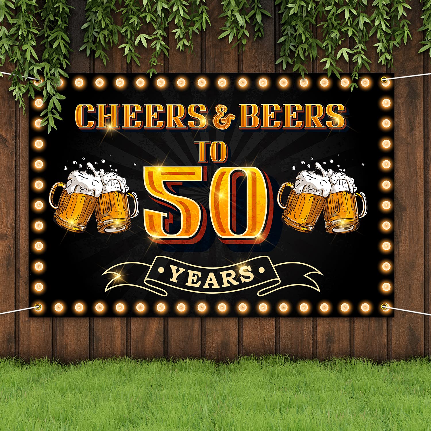 Cheers and Beers to 50 Years Banner Backdrop Happy 50th Birthday Background for Men Women Photography Bday Anniversary Party Sign Decorations Supplies Black and Gold