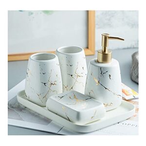 yaya2021-shop soap bottles ceramic marble pattern 5-piece soap dispenser household bathroom mouthwash cup/soap dish/tray/lotion bottle bathroom toiletries set soap dispenser (color : white)