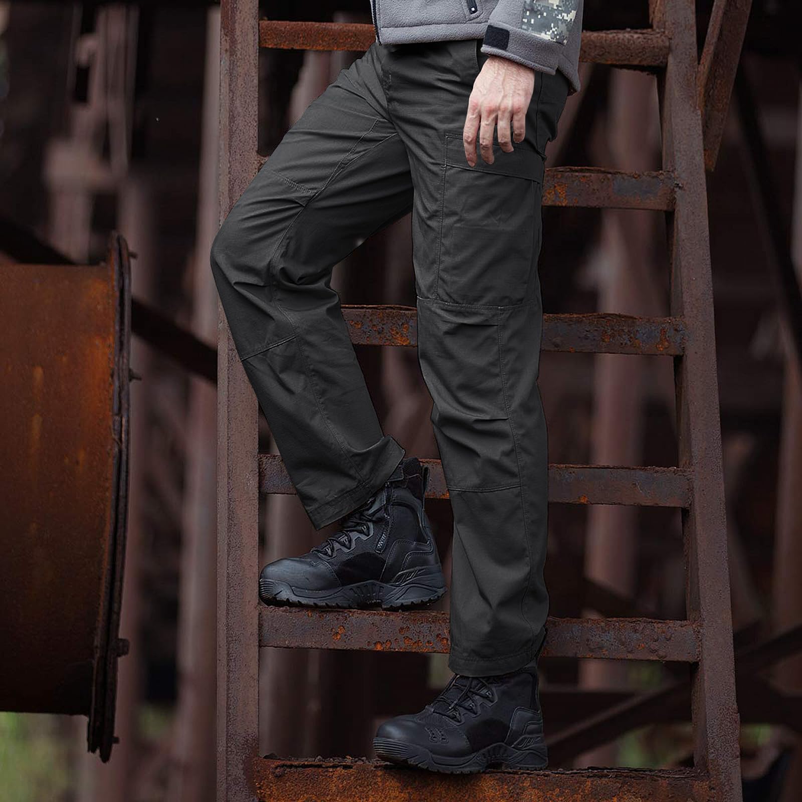 FREE SOLDIER Men's Water Resistant Pants Relaxed Fit Tactical Combat Army Cargo Work Pants with Multi Pocket (Classic Gray, 34W/30L)