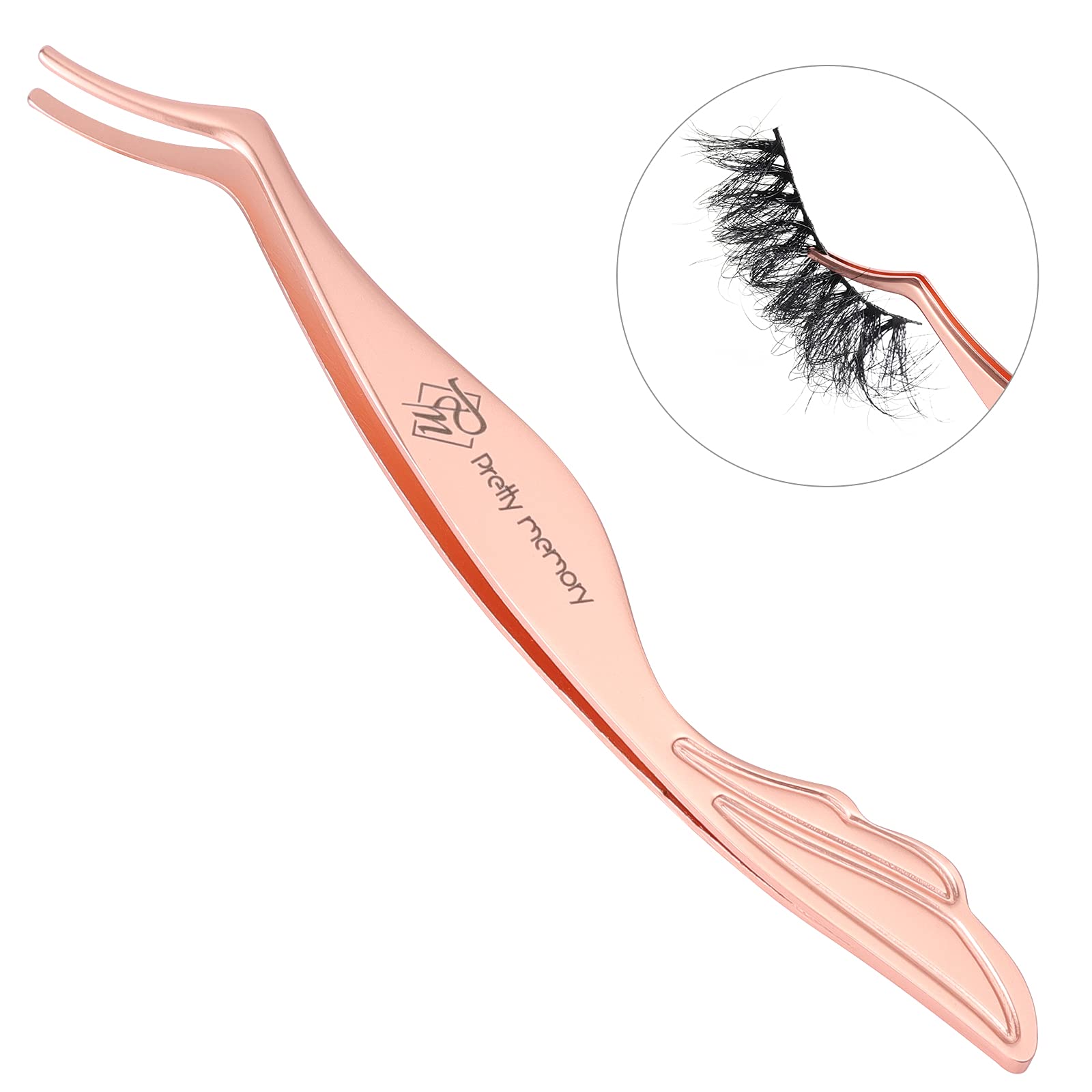 Pretty memory Eyelash Applicator Tool DIY Cluster Lash Tweezers Curved Eyelash Tweezers for Easy Lash Application and Removal, Rose Gold