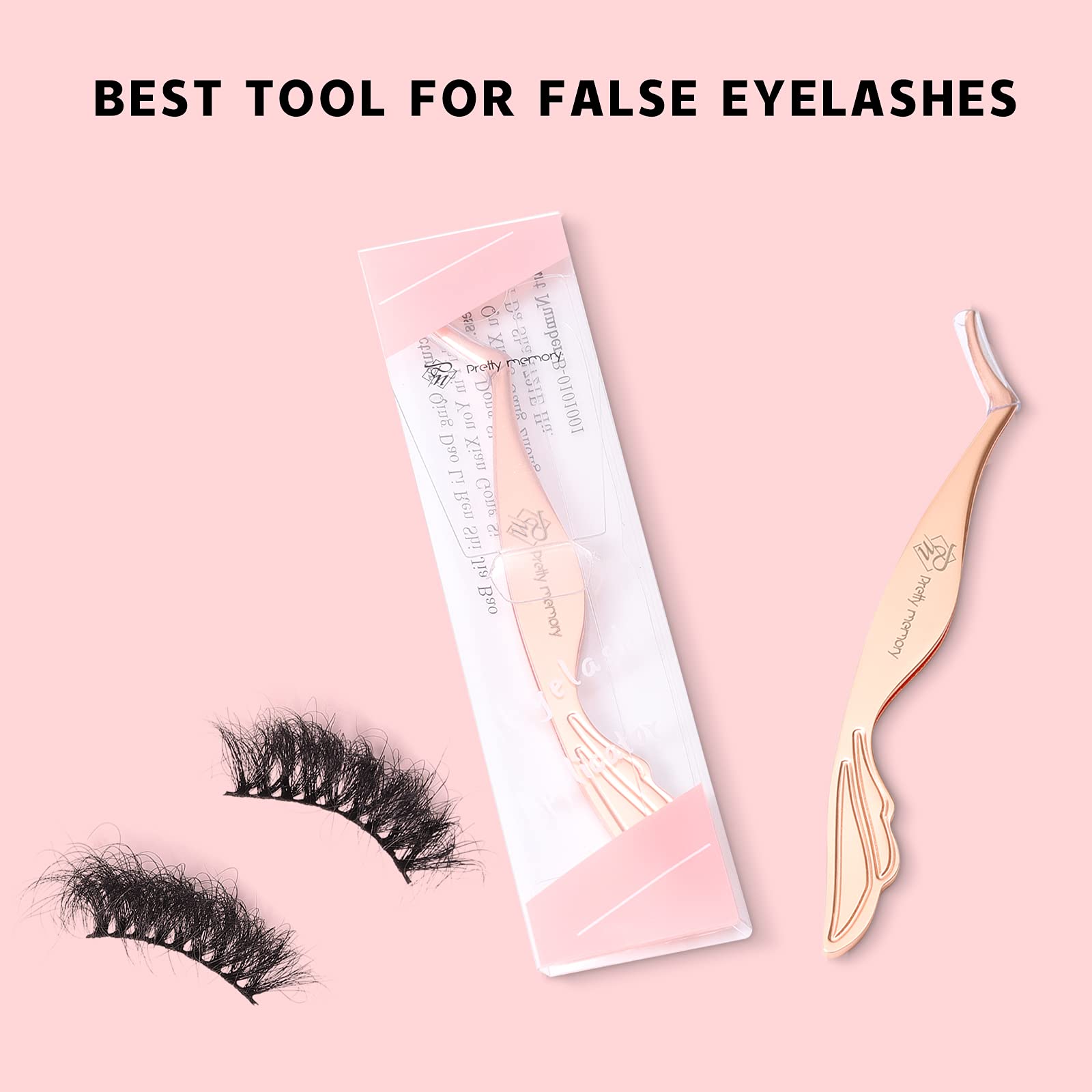 Pretty memory Eyelash Applicator Tool DIY Cluster Lash Tweezers Curved Eyelash Tweezers for Easy Lash Application and Removal, Rose Gold