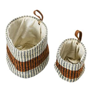 Main + Mesa Woven Jute Baskets with Liner, Rust Striped, Set of 2 Sizes