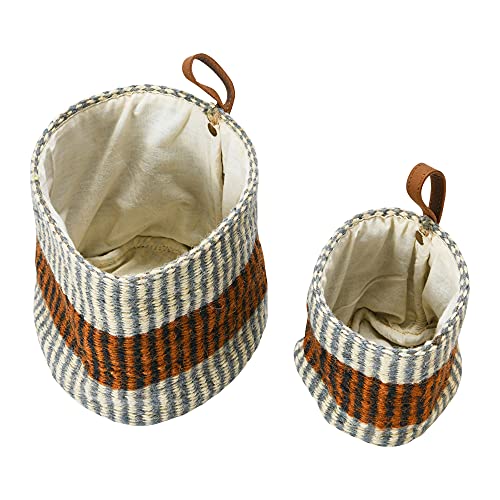 Main + Mesa Woven Jute Baskets with Liner, Rust Striped, Set of 2 Sizes