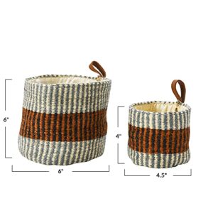 Main + Mesa Woven Jute Baskets with Liner, Rust Striped, Set of 2 Sizes