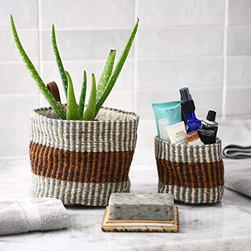 Main + Mesa Woven Jute Baskets with Liner, Rust Striped, Set of 2 Sizes