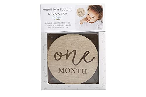 Little Pear Wooden Milestone Photo Cards, Baby Announcement Cards, Double Sided Photo Prop Monthly Milestone Discs, Pregnancy Journey Milestone Markers, 1-12 Months, Light Wood