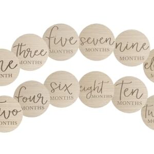 Little Pear Wooden Milestone Photo Cards, Baby Announcement Cards, Double Sided Photo Prop Monthly Milestone Discs, Pregnancy Journey Milestone Markers, 1-12 Months, Light Wood