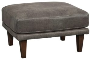 signature design by ashley arroyo mid century modern faux leather ottoman, dark gray