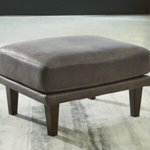 Signature Design by Ashley Arroyo Mid Century Modern Faux Leather Ottoman, Dark Gray