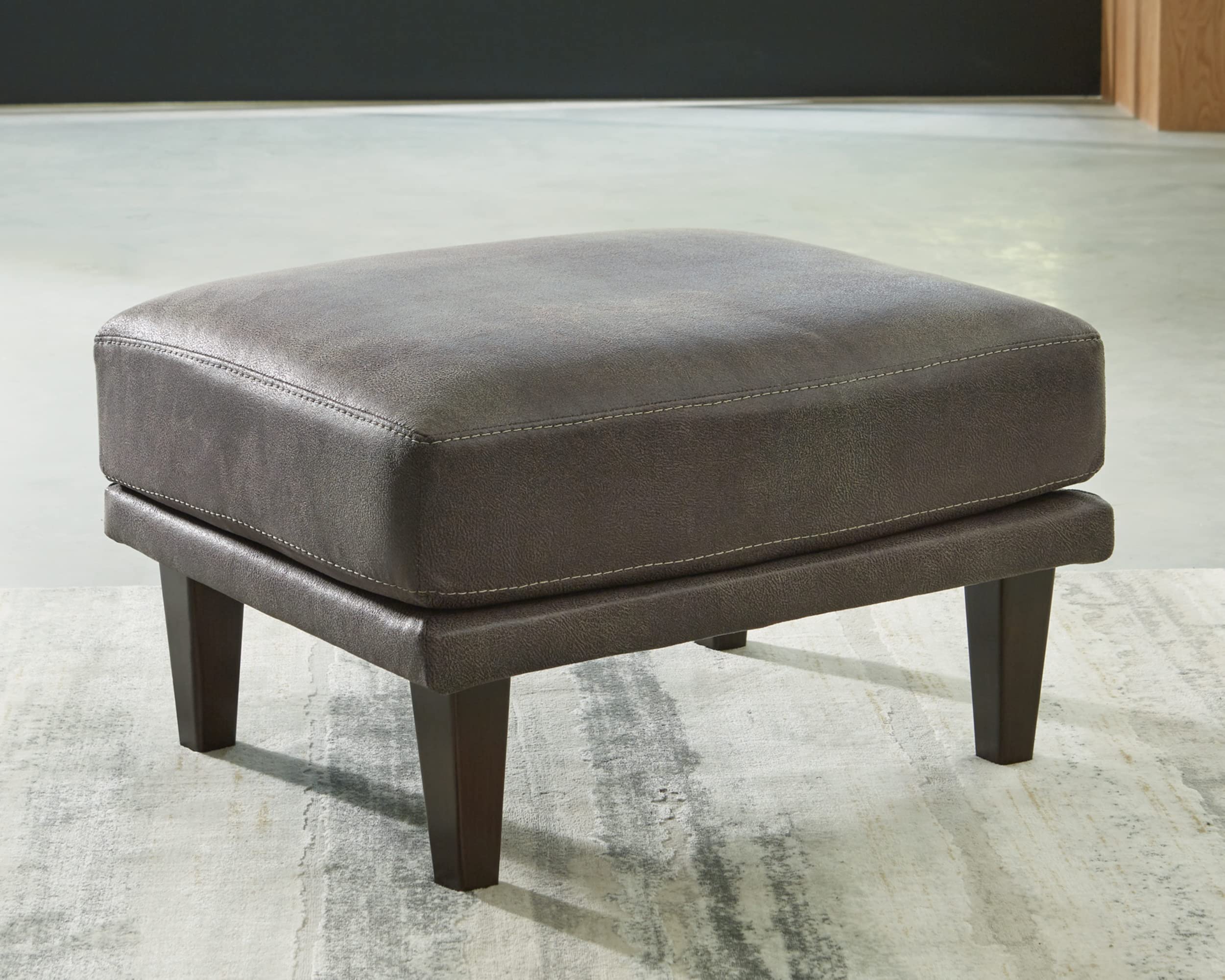 Signature Design by Ashley Arroyo Mid Century Modern Faux Leather Ottoman, Dark Gray