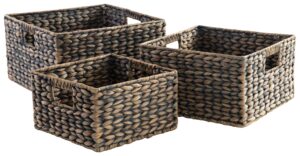 signature design by ashley elian farmhouse woven wicker 3 piece nesting basket set, gray