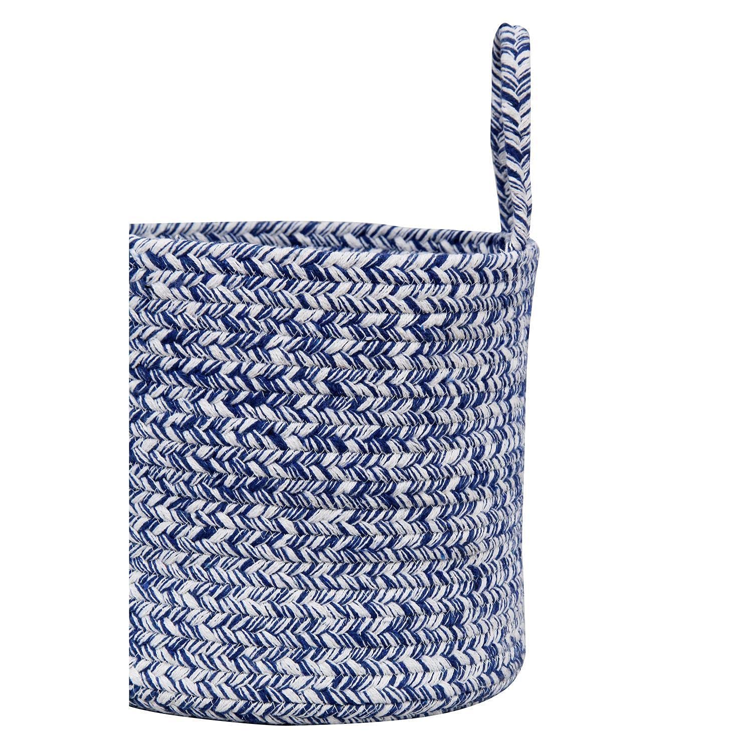 Super Area Rugs Farmhouse Plant Basket/Planter Multi Purpose Open Top Bin with Handles, Cotton Rope Basket, 8-inch, 10-inch and 12-inch Blue & White