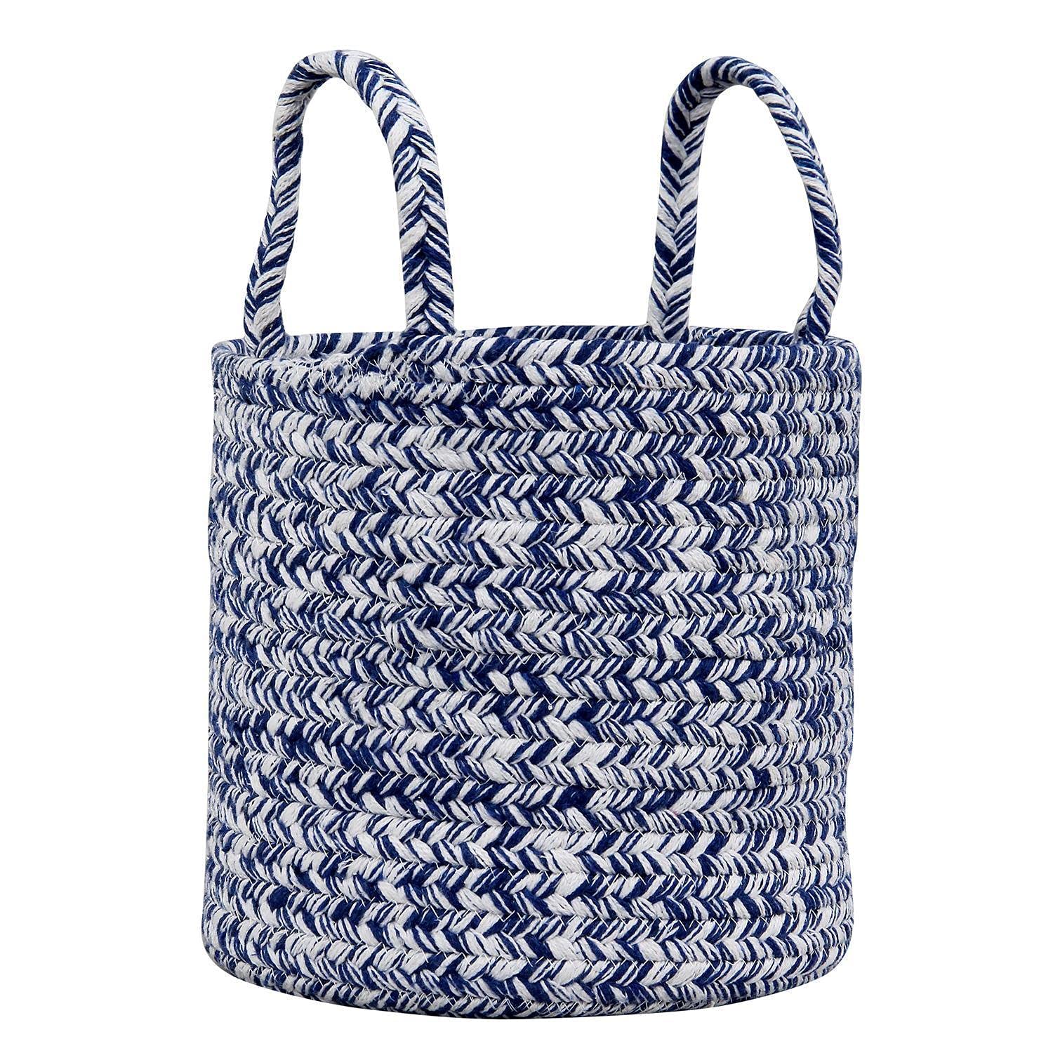 Super Area Rugs Farmhouse Plant Basket/Planter Multi Purpose Open Top Bin with Handles, Cotton Rope Basket, 8-inch, 10-inch and 12-inch Blue & White