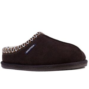 nautica men's slipper backless faux fur warm slip-on indoor outdoor shoe-briggs mens-chocolate size-10