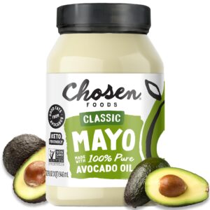 chosen foods 100% avocado oil-based classic mayonnaise, gluten & dairy free, low-carb, keto & paleo diet friendly, mayo for sandwiches, dressings and sauces, made with cage free eggs (32 fl oz)