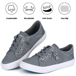 JENN ARDOR Women Sneakers Slip On Fashion Lace up Shoes Comfortable Walking Flats Casual Shoes (Light Grey,6.5)