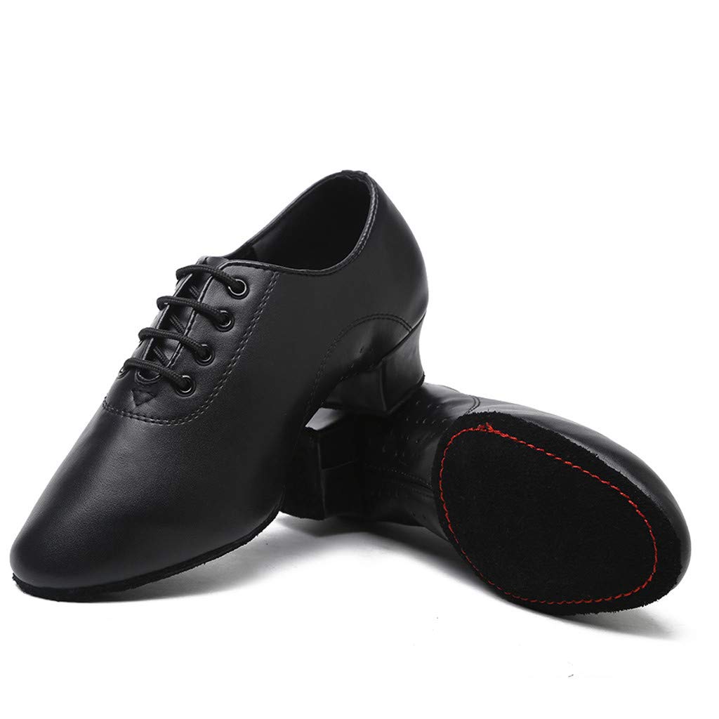 Hbeylia Womens Professional Latin Salsa Ballroom Modern Character Dance Shoes Fashion Leather Lace Up Tap Shoes Ladies Party Wedding Pump Shoes for Bride Black