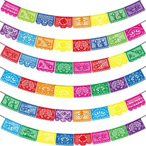 asoulin 6 pcs 90 ft fiesta party decorations mexican party banners, cinco de mayo mexico decor easter banner, plastic papel picado, dia de los muertos, day of the dead decor, 12 patterns/90 feet total