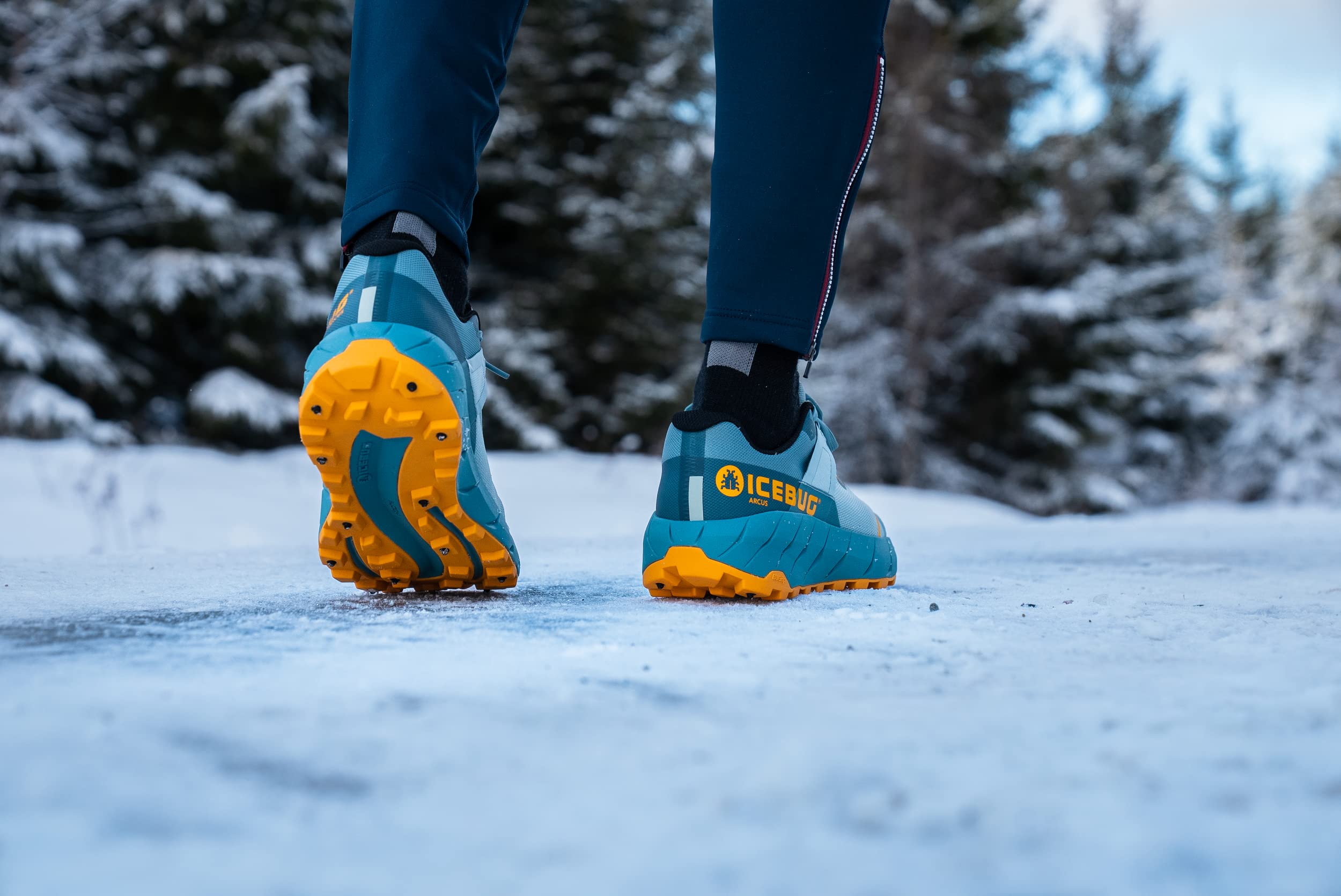 Icebug Womens Arcus BUGrip GTX Trail Running Shoe with Carbide Studded Traction Sole, Cloud Blue, L10.5