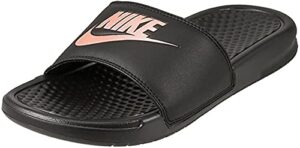 nike womens benassi just do it slide sandal (black/rose/gold, numeric_7)