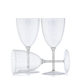 40 Piece Set of Disposable Silver Glitter Stemmed Wine Cups 7 Oz - For Parties, Date Nights, Formal Dinners, Wine Tasting