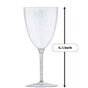 40 Piece Set of Disposable Silver Glitter Stemmed Wine Cups 7 Oz - For Parties, Date Nights, Formal Dinners, Wine Tasting